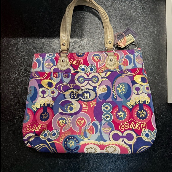 Coach | Bags | Coach Poppy 8342 Pop C Metallic Graffiti Tote | Poshmark